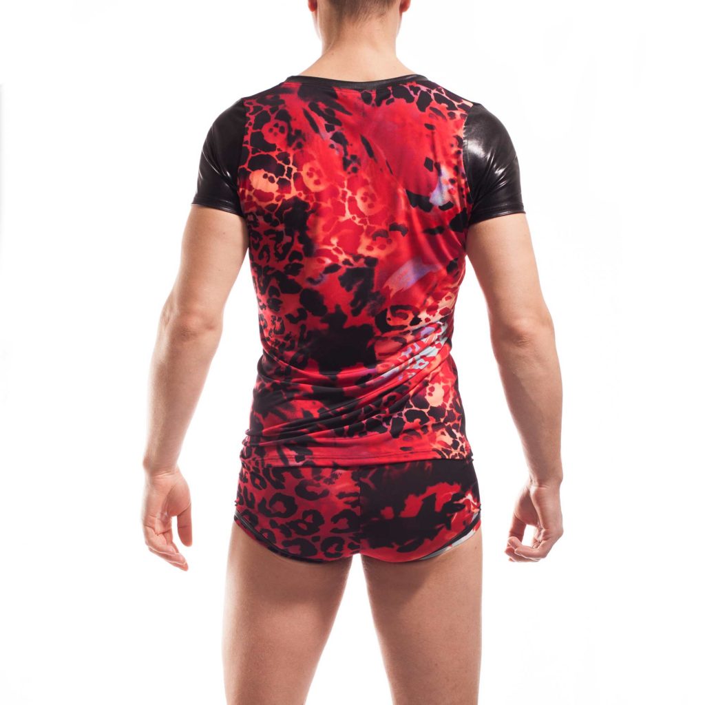 Lack shirt für Männer | erotisch | Letherlike & roter Leo-print von WOJOER